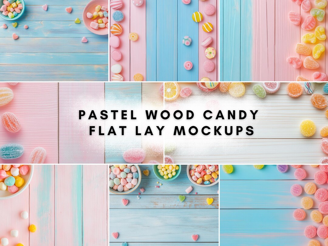 20 Pastel Wood Candy Flat Lay Mockup Bundle | Digital Background Mock ...