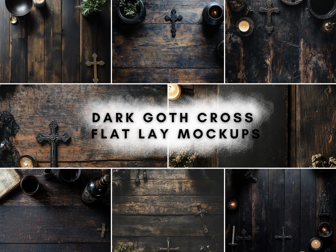 20 Dark Goth Wood Cross Flat Lay Mockup Bundle | Digital Background ...