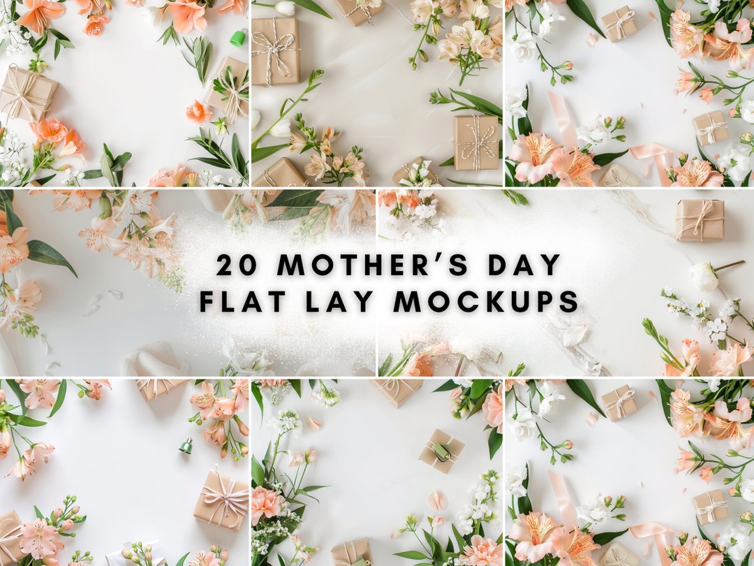 20 Mother's Day Flowers Flat Lay Mockup Bundle Digital Background Mock ...