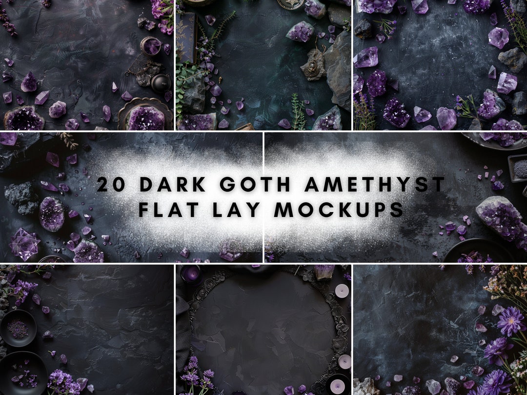 20 Dark Goth Amethyst Flat Lay Mockup Bundle | Digital Background Mock ...