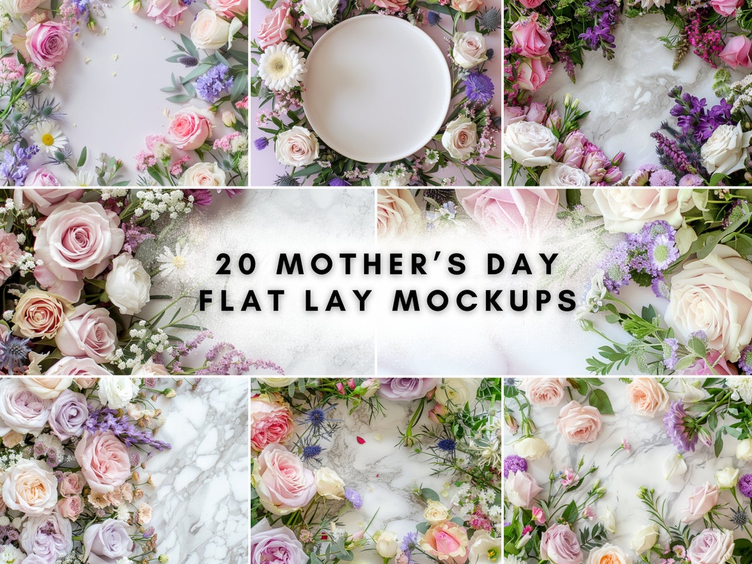20 Mother's Day Flowers Flat Lay Mockup Bundle Digital Background Mock ...