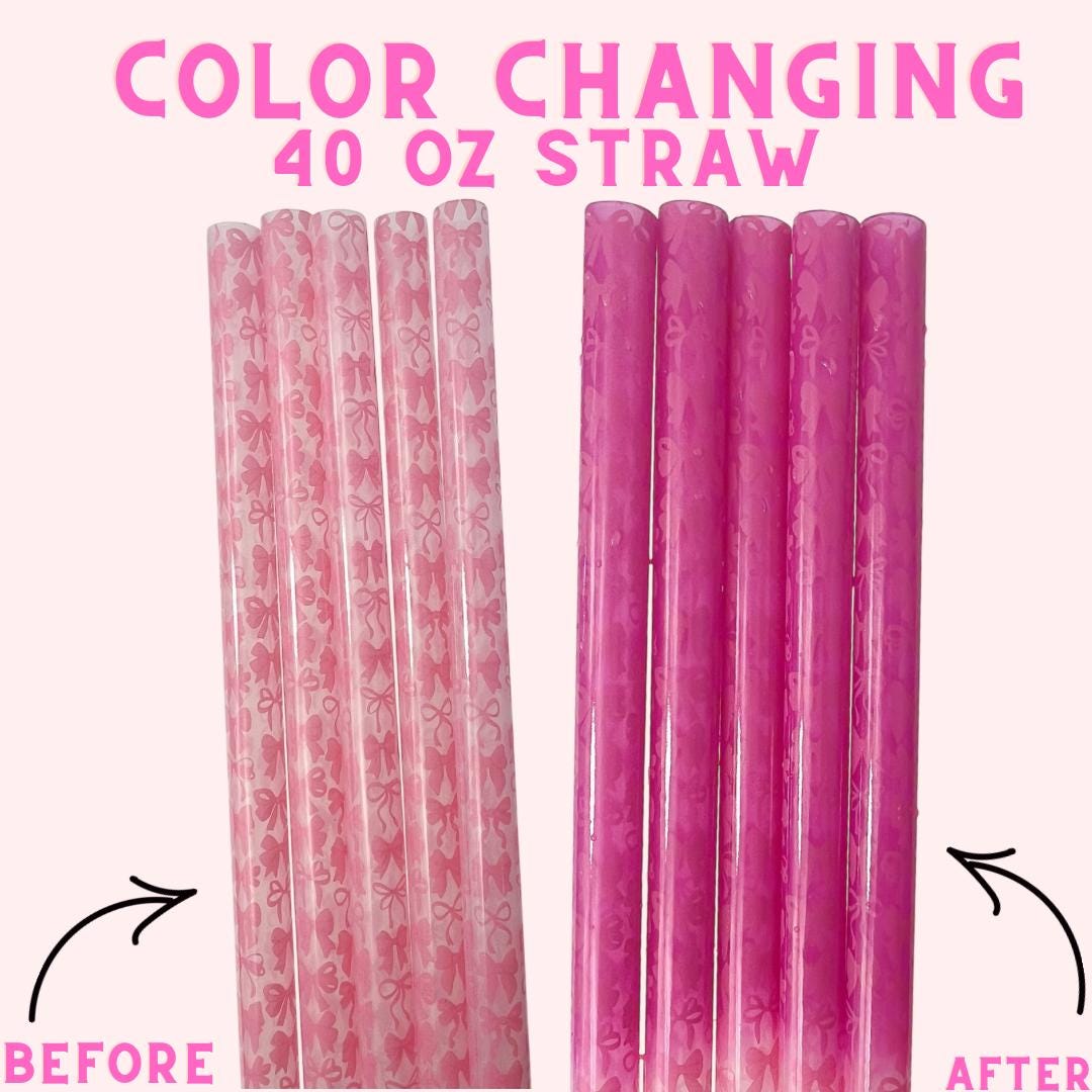 40 Oz. Color Changing Straw Pink Bows - Etsy
