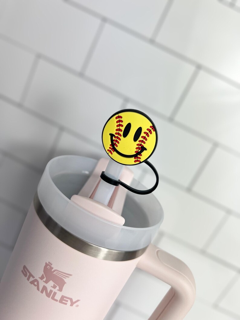 10mm Straw Topper - Softball Happy Face - Etsy
