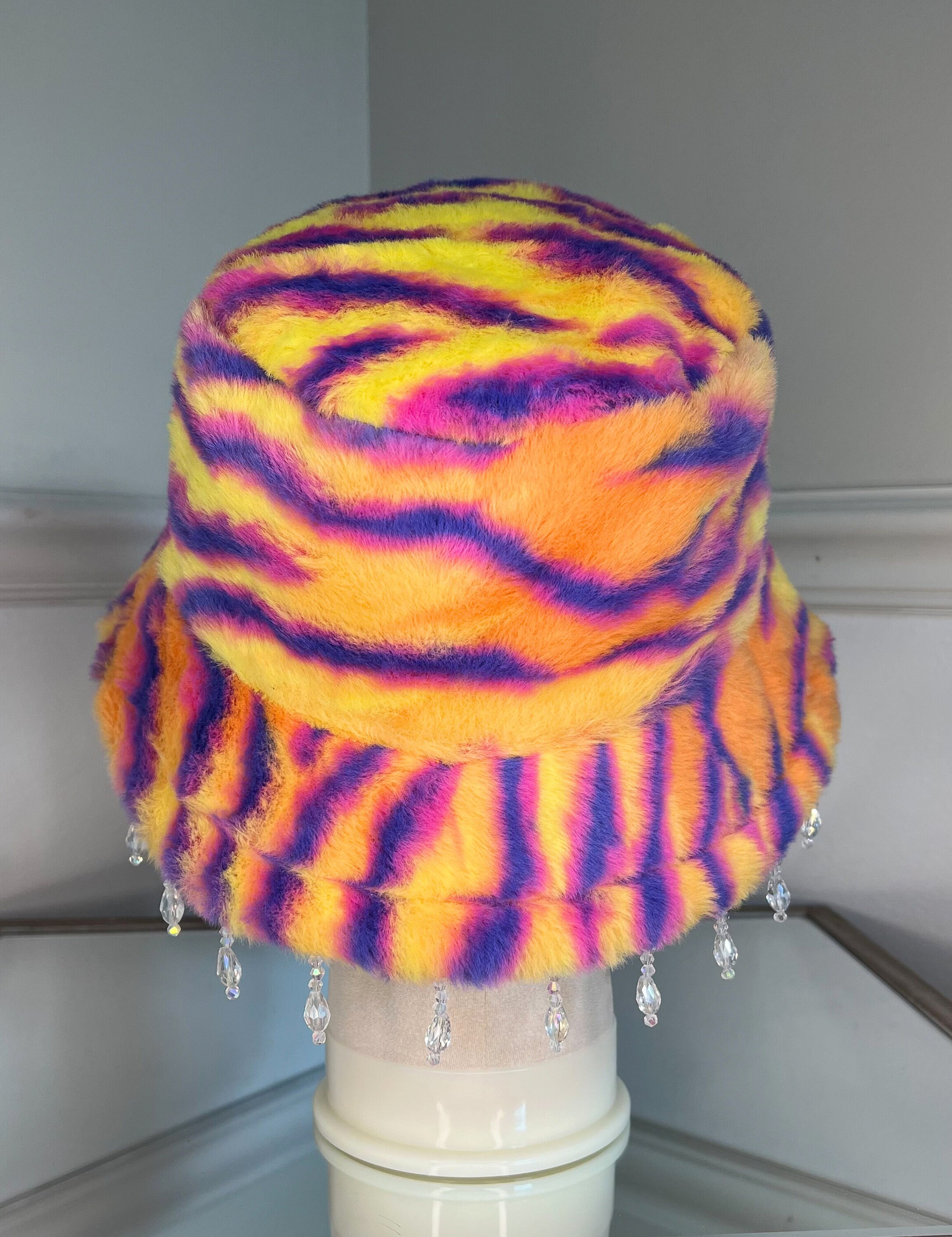 Crystal Bucket Hat, Fur Bucket Hat, Festival Hat, Rave Hat, Festival ...