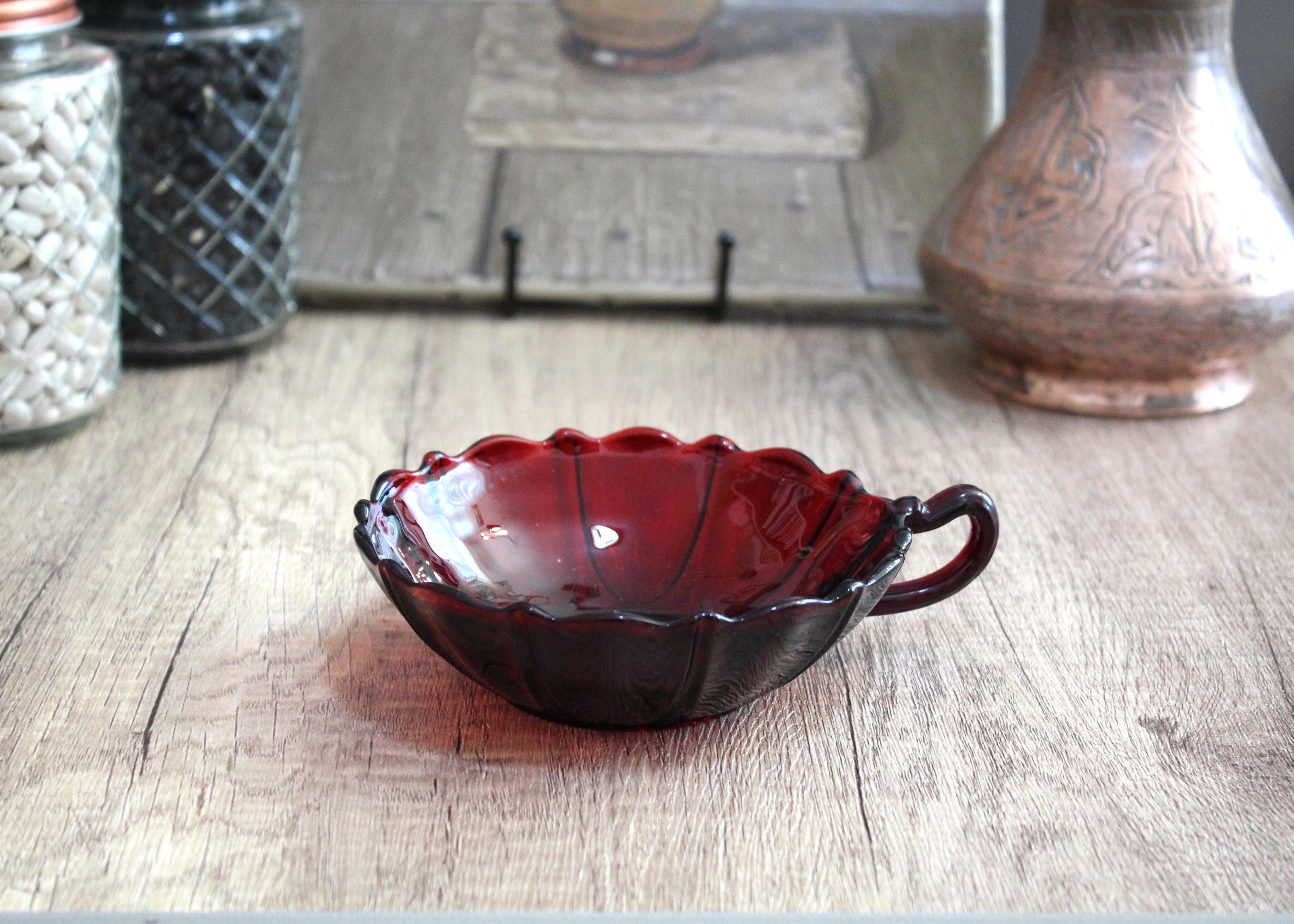 2 Vintage Ruby Glass Nappy Bowls - Red Berry Bowls - Candy Nut Dishes ...