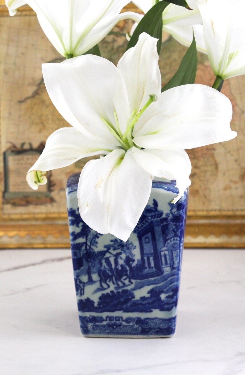 Vintage Victoria Ware Ironstone Vase - Celadon Green & Cobalt Blue City ...