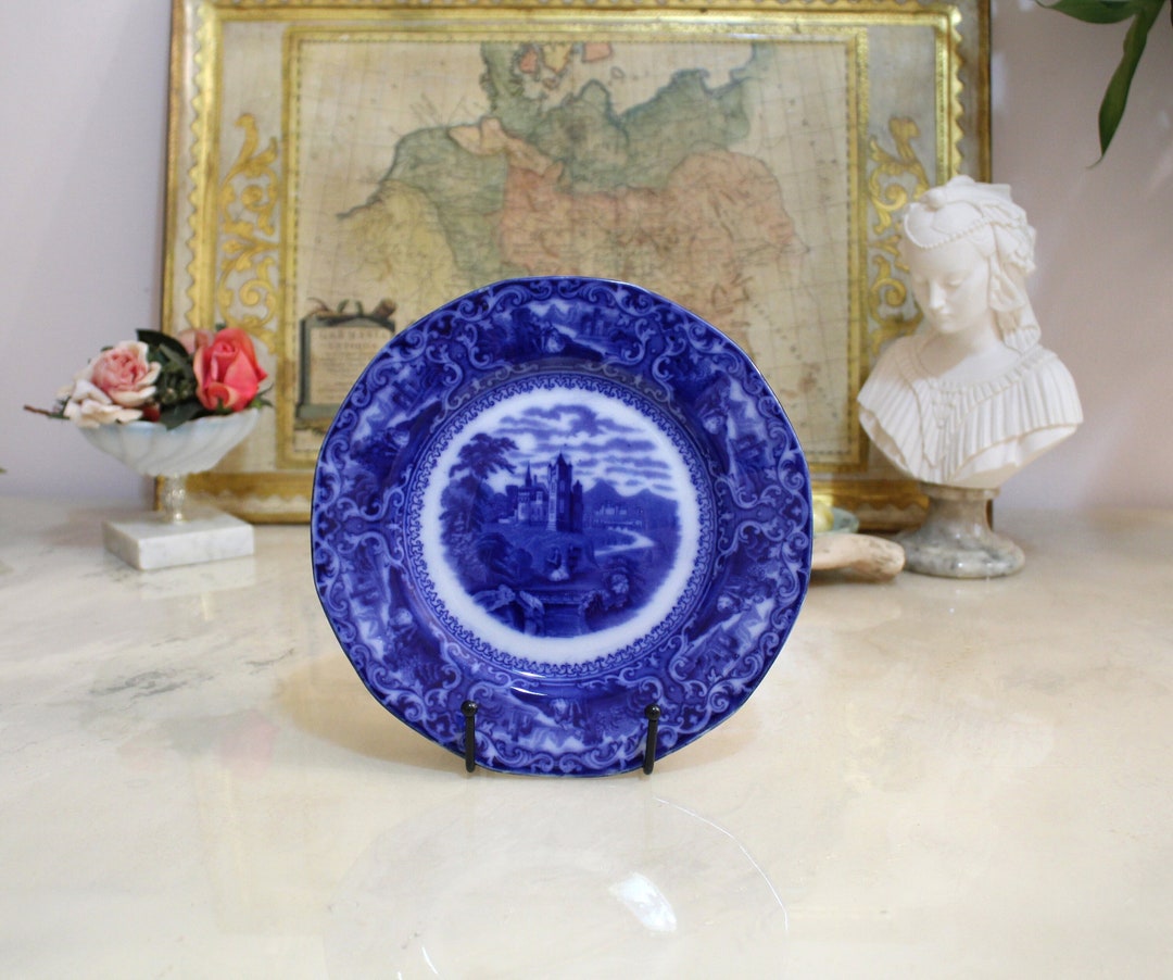 Vintage Flow Blue Plate - 8-inch - Watteau Castle Landscape ...