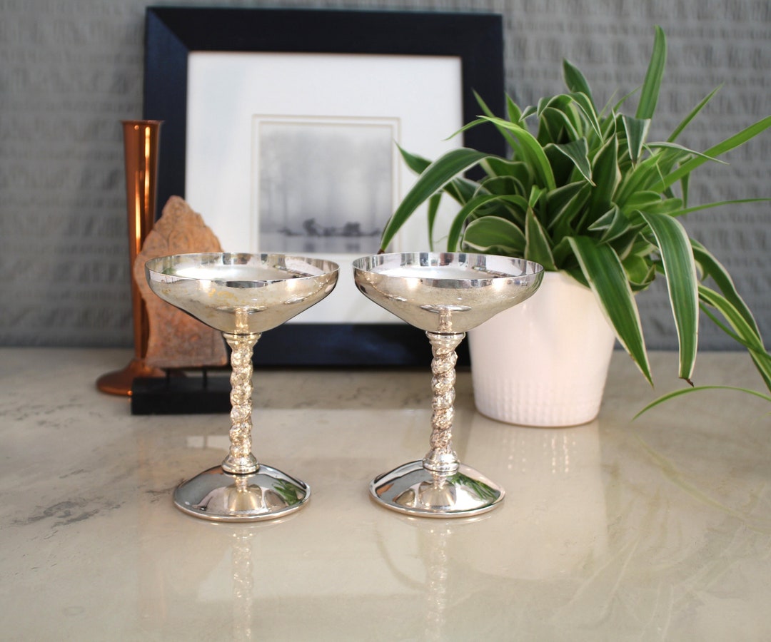 2 Vintage Silver Champagne Coupes - Silver-plated Champagne Glasses ...