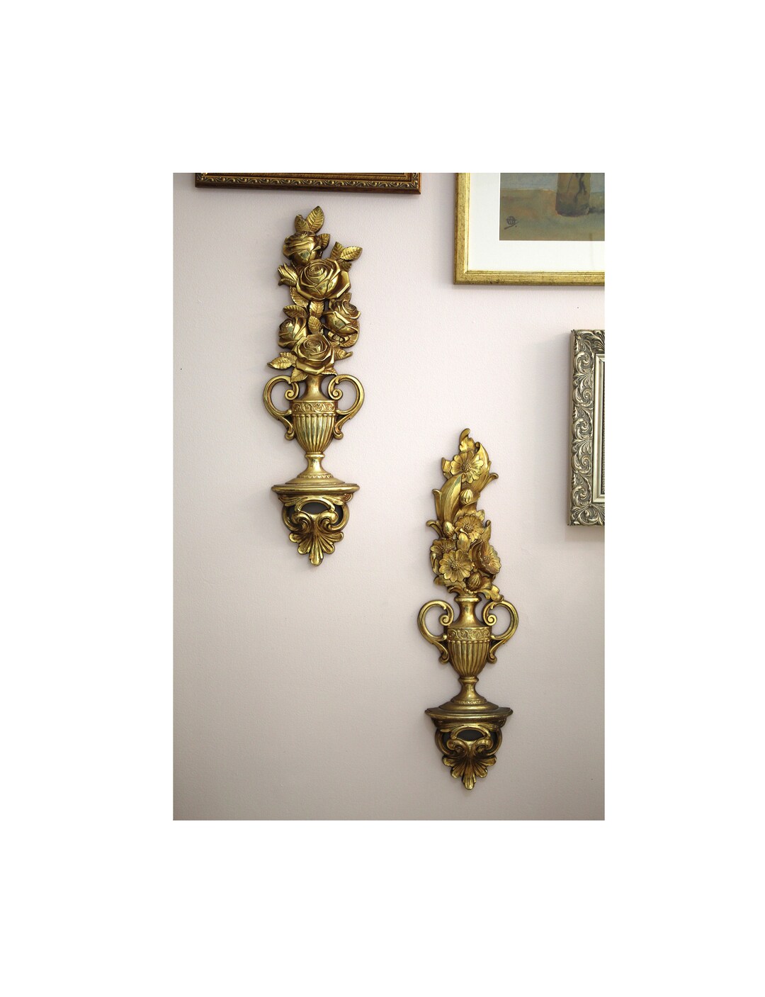 Pair Vintage Syroco Wall Plaques Gold Floral Wall Decor Wall Art ...
