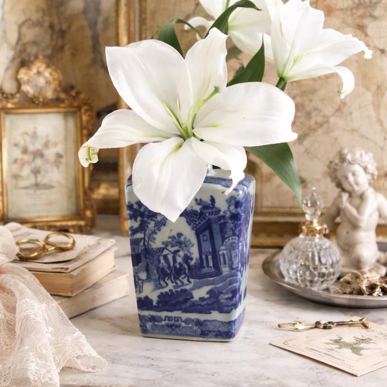 Vintage Victoria Ware Ironstone Vase - Celadon Green & Cobalt Blue City ...