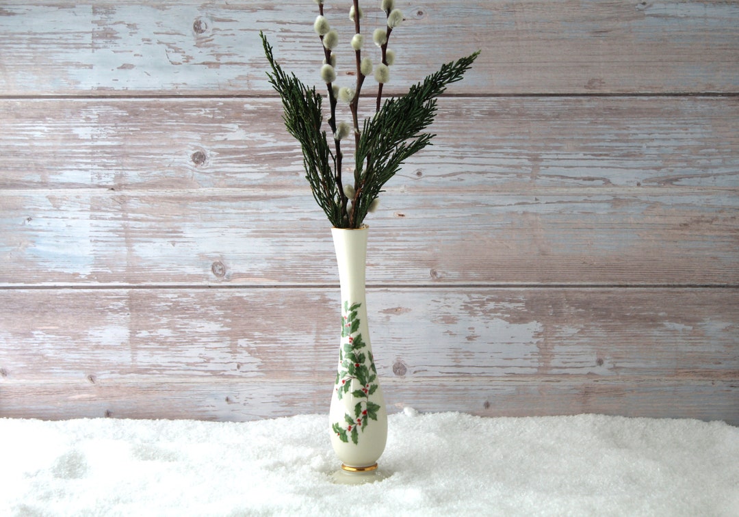 Vintage Christmas Bud Vase Lenox Ivory Holly Vase for Flowers Xmas ...