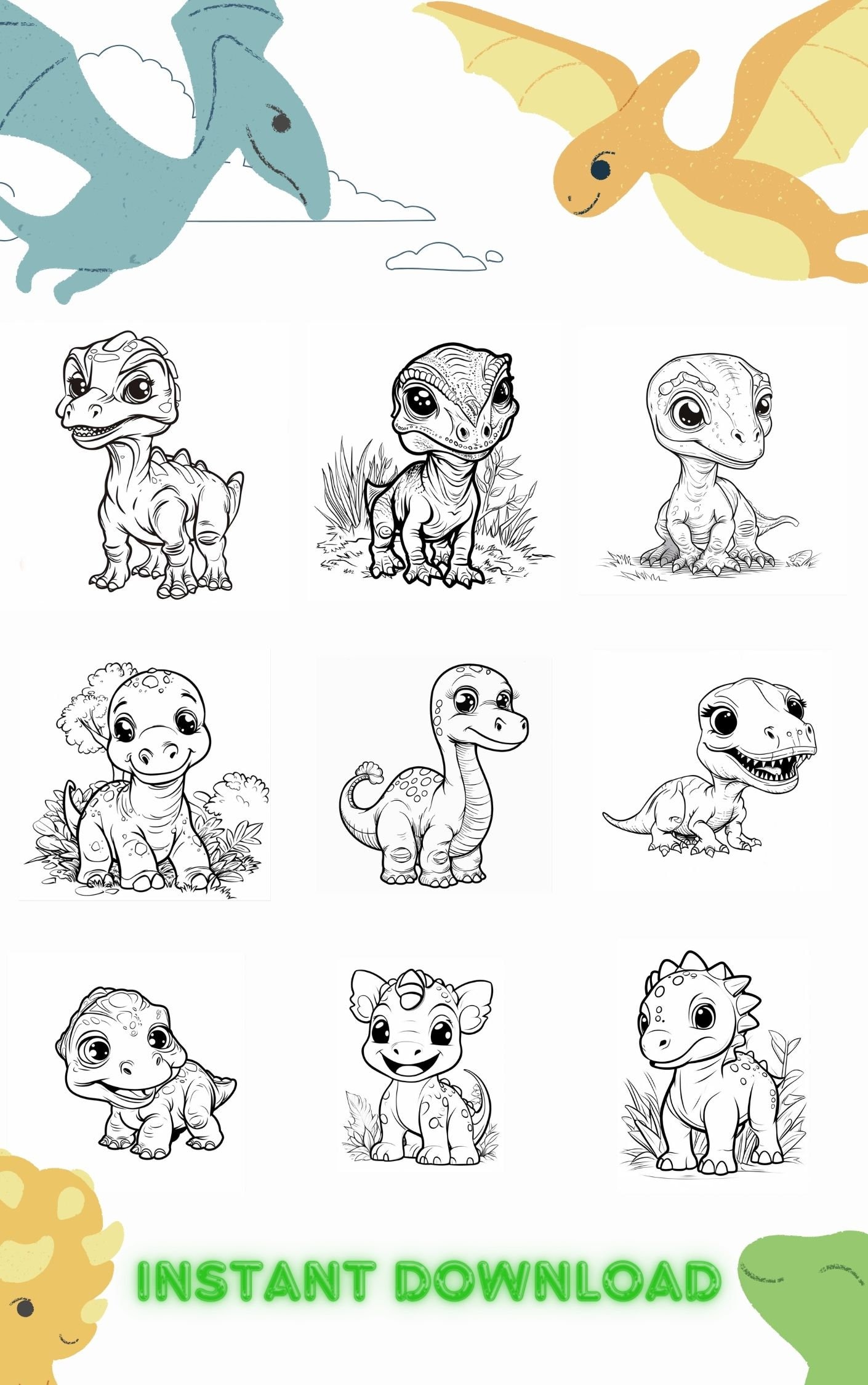 30 Simple Baby Dinosaur Coloring Pages for Kids. Easy-to-color ...