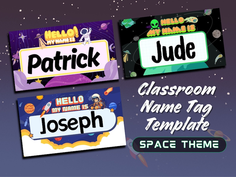 Classroom Name Tags Printable Template Space Theme School Name Label ...