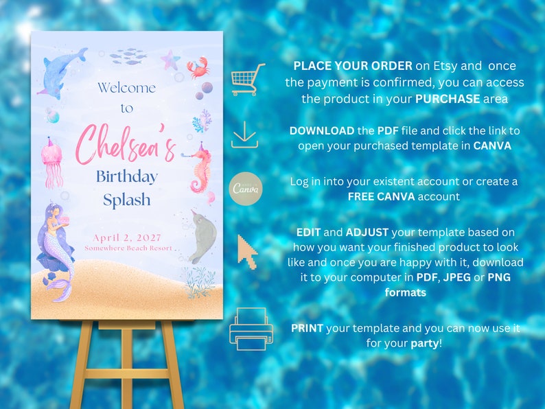 Mermaid Welcome Board Template Under the Sea Theme Birthday Welcome ...