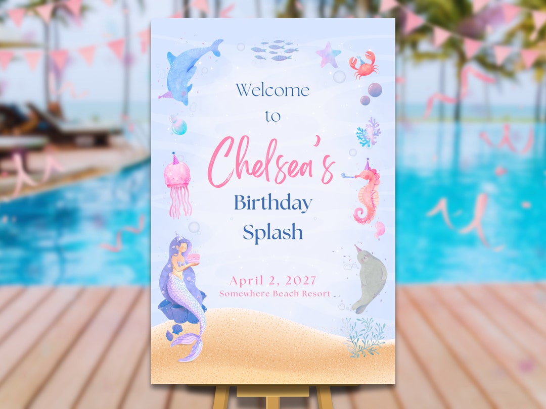 Mermaid Welcome Board Template Under the Sea Theme Birthday Welcome ...