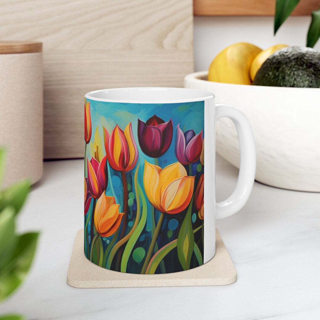 Flower Mug, Tulips, Cottagecore, Artistic Flower Mug, Gifts for Her ...
