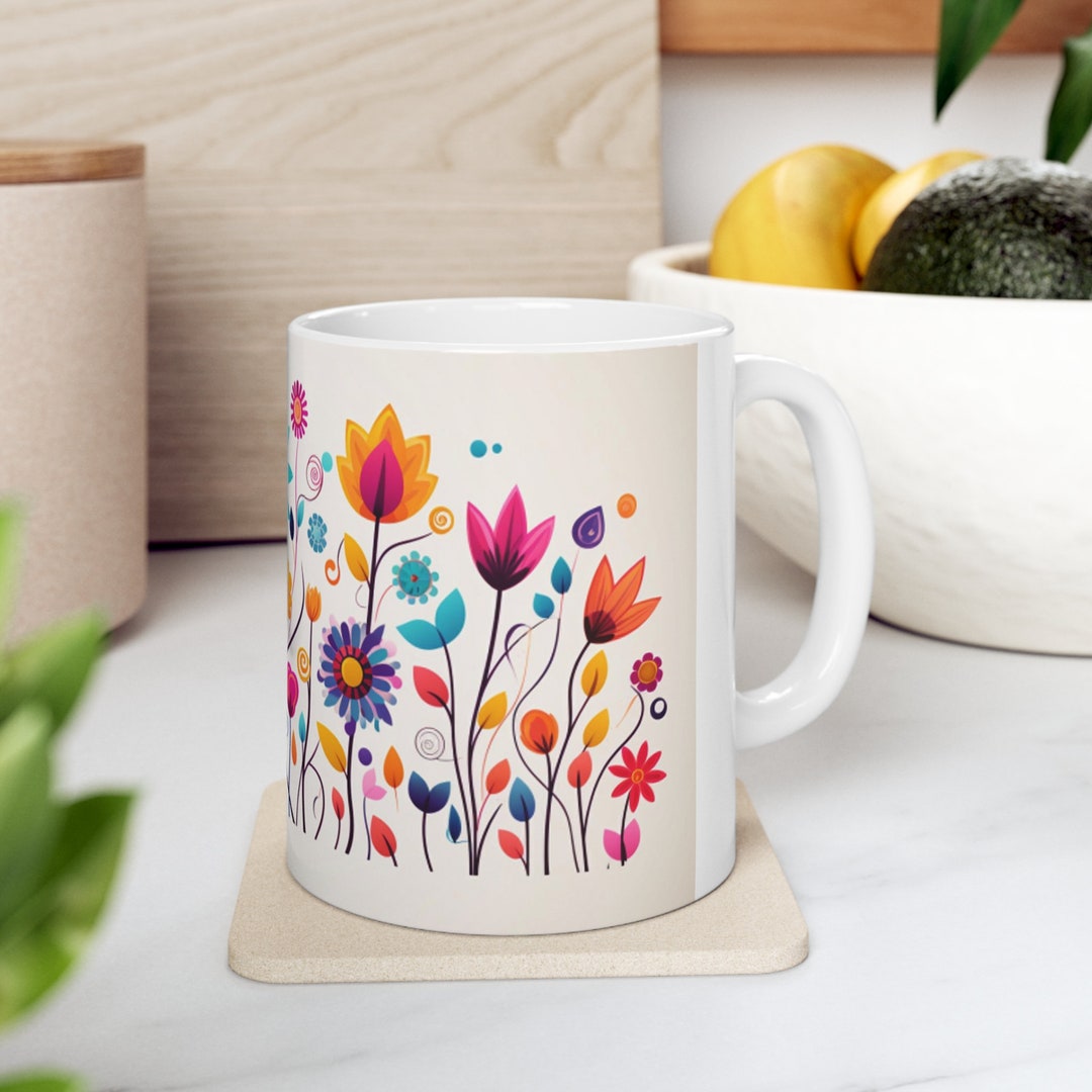 Pressed Flowers Mug, Boho Wildflowers, Cottagecore, Coffee Mug, Flower ...