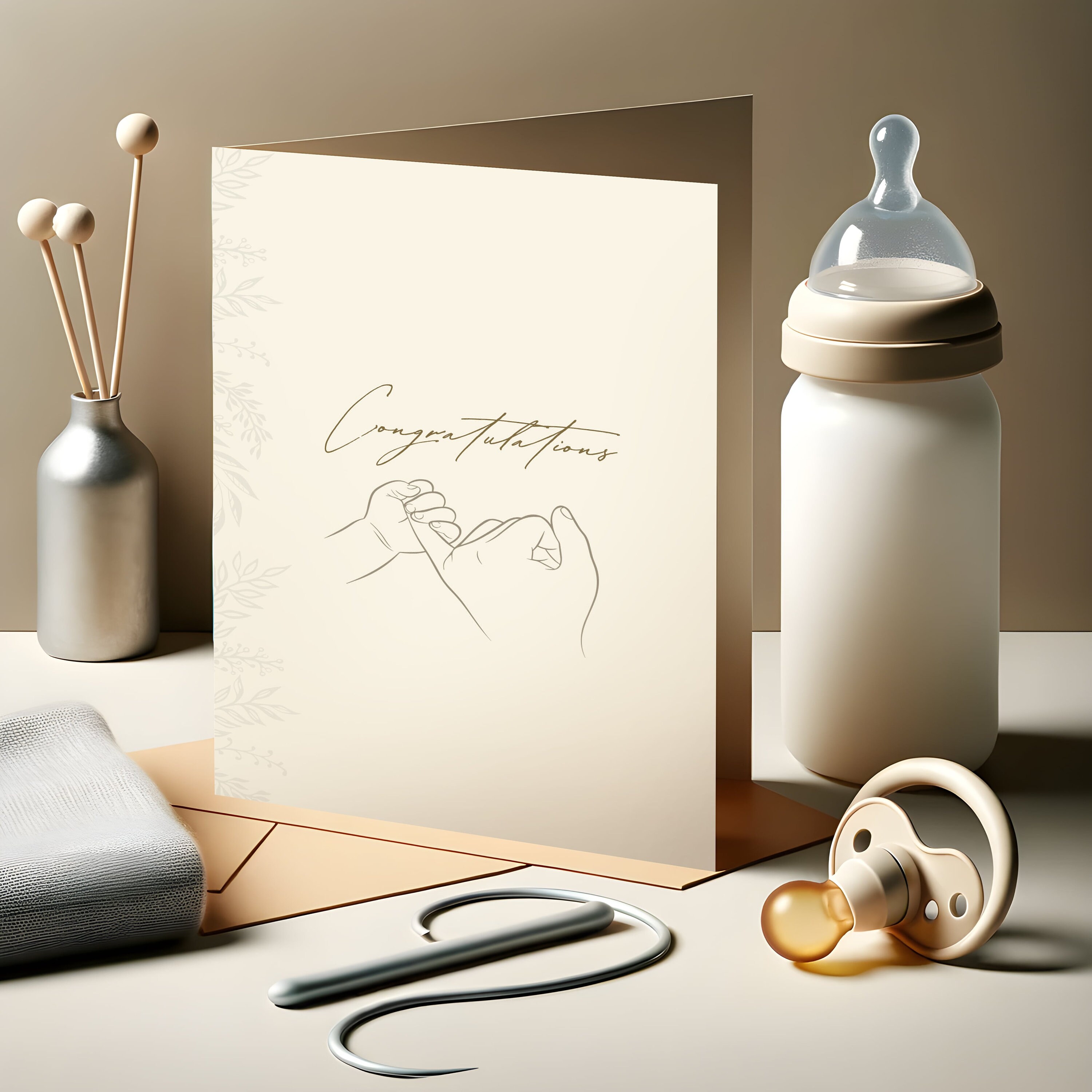 Islamic Baby Birth Card in Cream Elegant Newborn Muslim Greeting ...