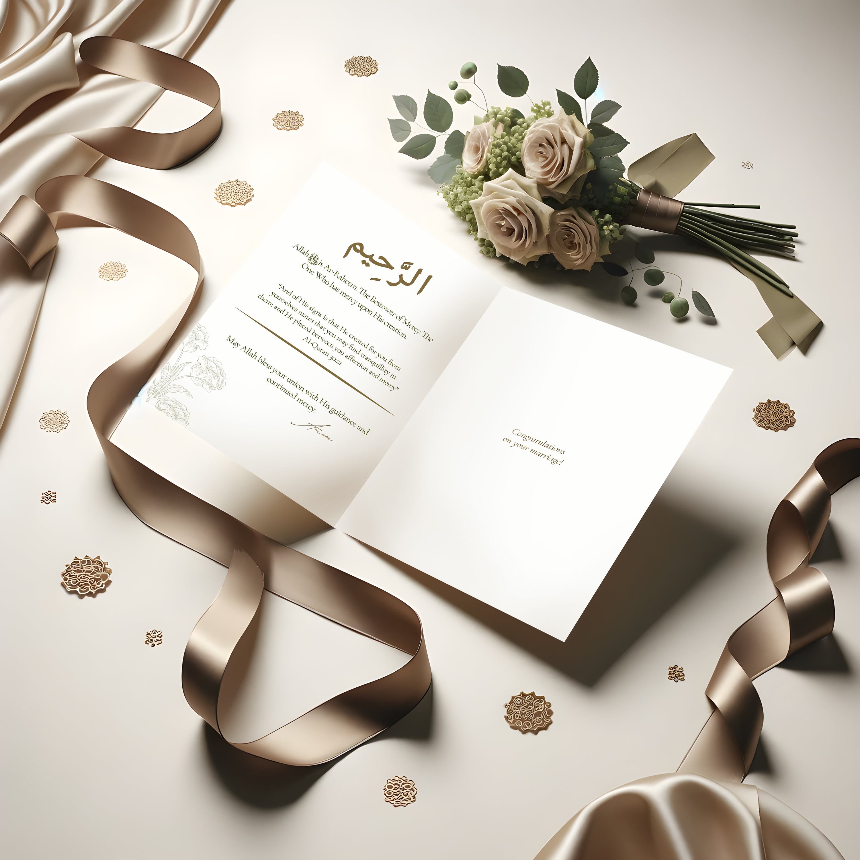 Islamic Marriage Nikkah Greeting Card, Elegant Khaki Personalized ...