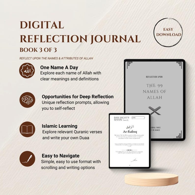 Digital Islamic Journal - 99 Names of Allah, Guided Reflection (PDF) - Etsy