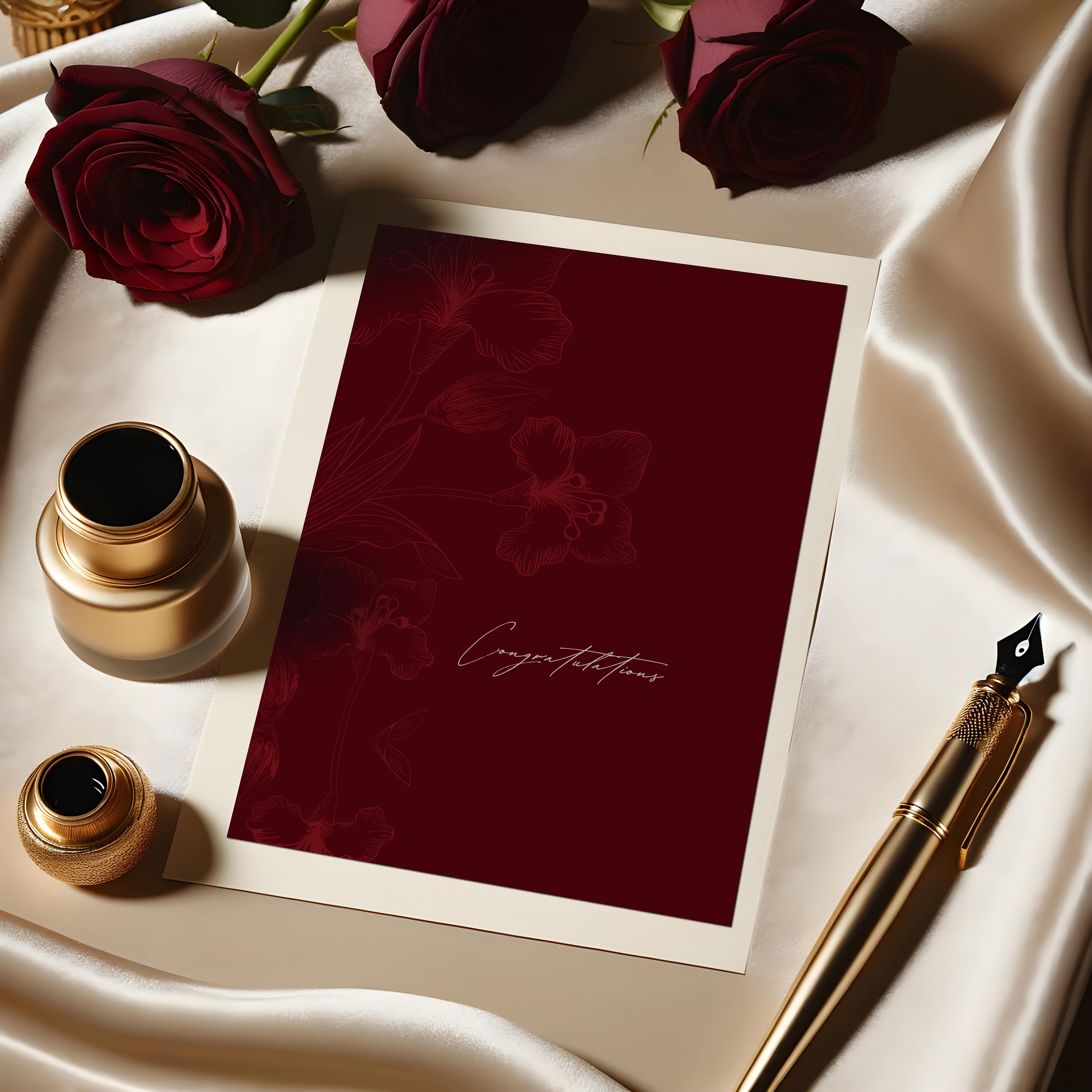 Islamic Marriage Nikkah Greeting Card, Elegant Maroon Personalized ...