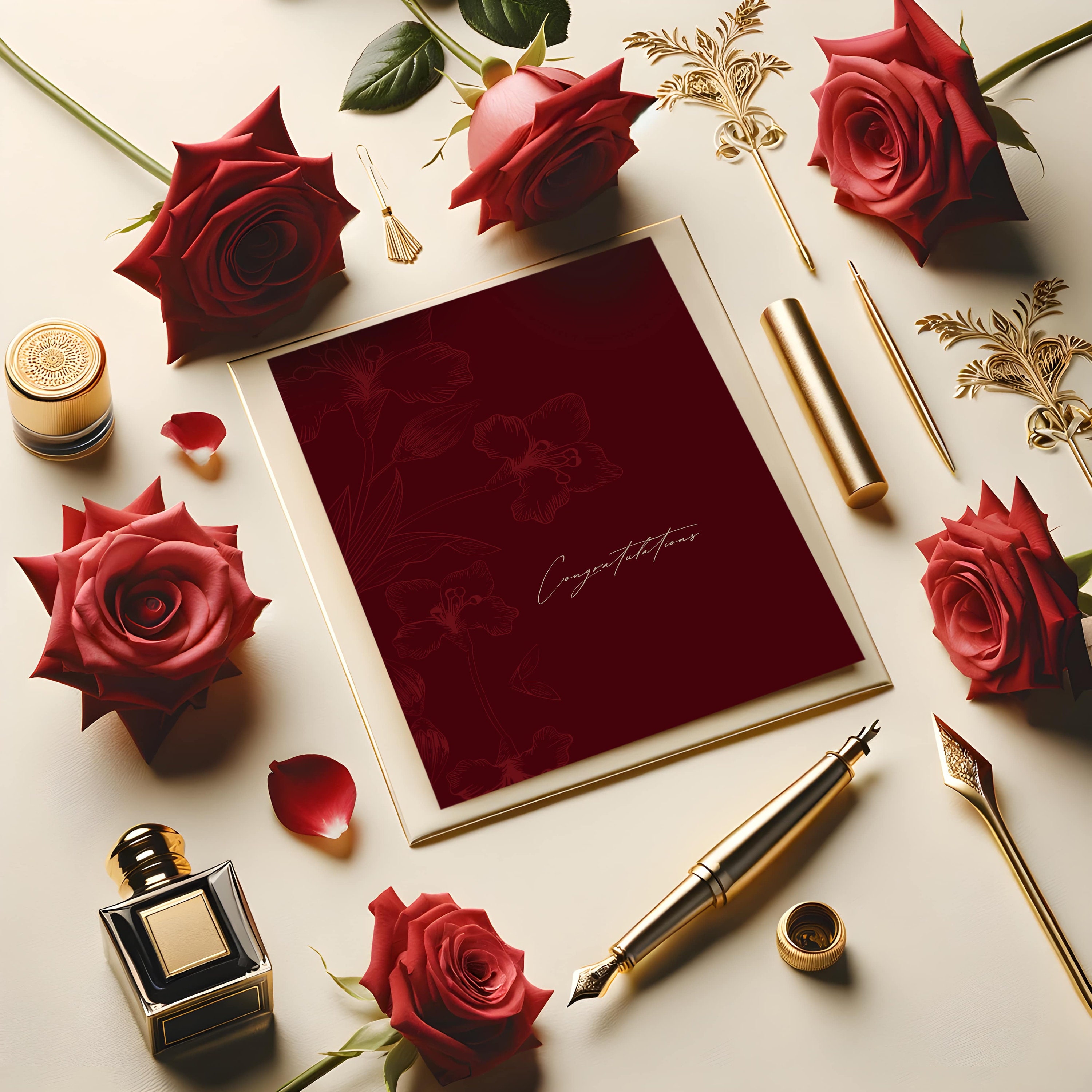 Islamic Marriage Nikkah Greeting Card, Elegant Maroon Personalized ...