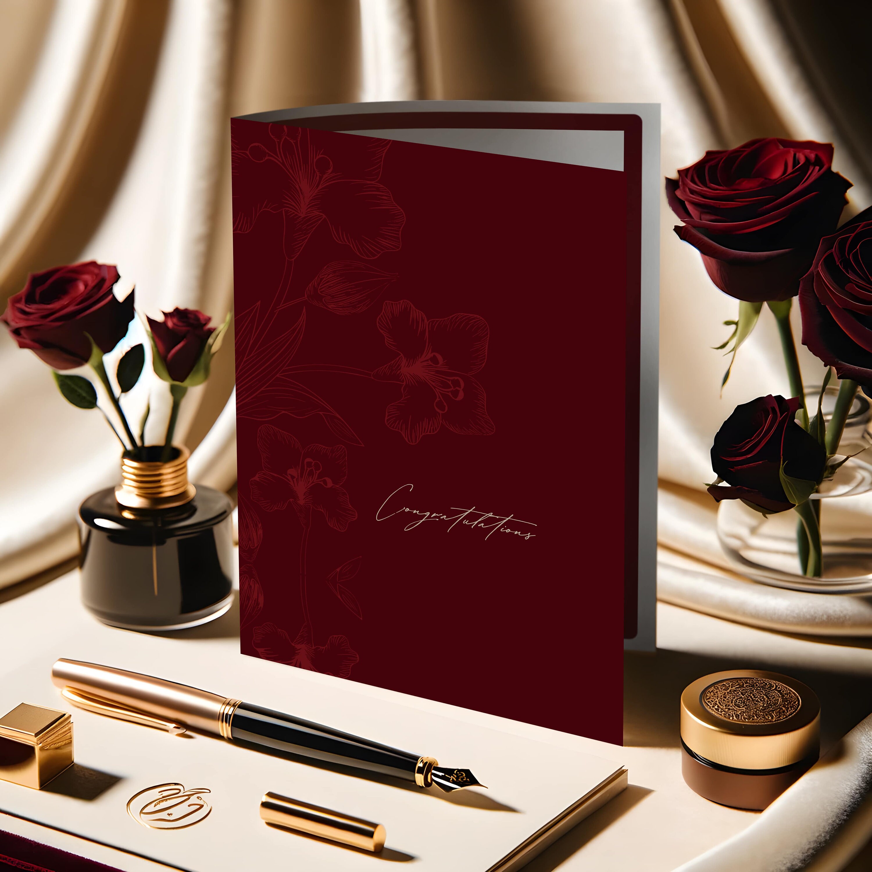 Islamic Marriage Nikkah Greeting Card, Elegant Maroon Personalized ...
