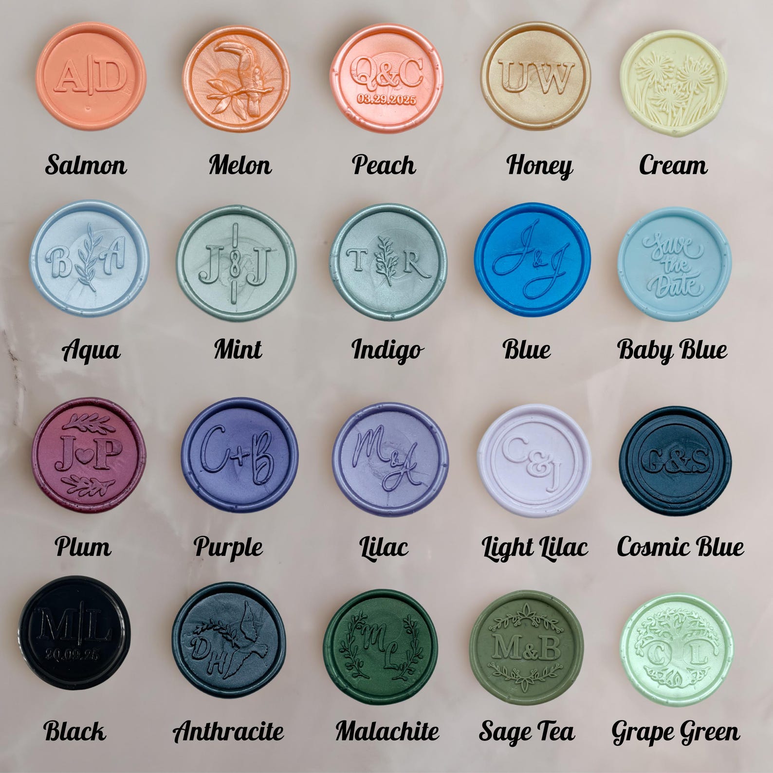 Custom Wax Seal Stickers: Self-adhesive, 40 Colors, 90 Designs - Etsy