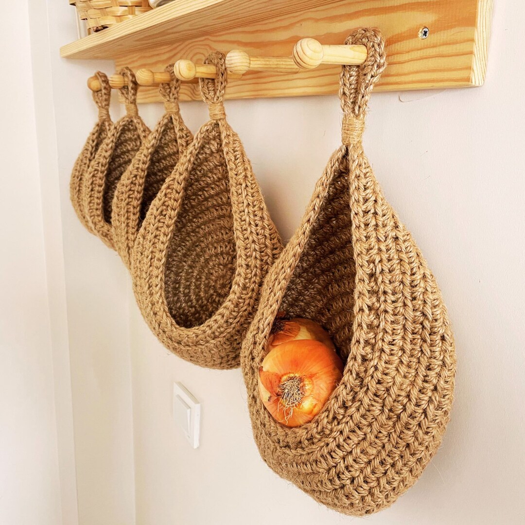 Jute Hanging Basket, Kitchen Basket, Rustic Baskets Set, Storage Basket, Farm House Basket ...