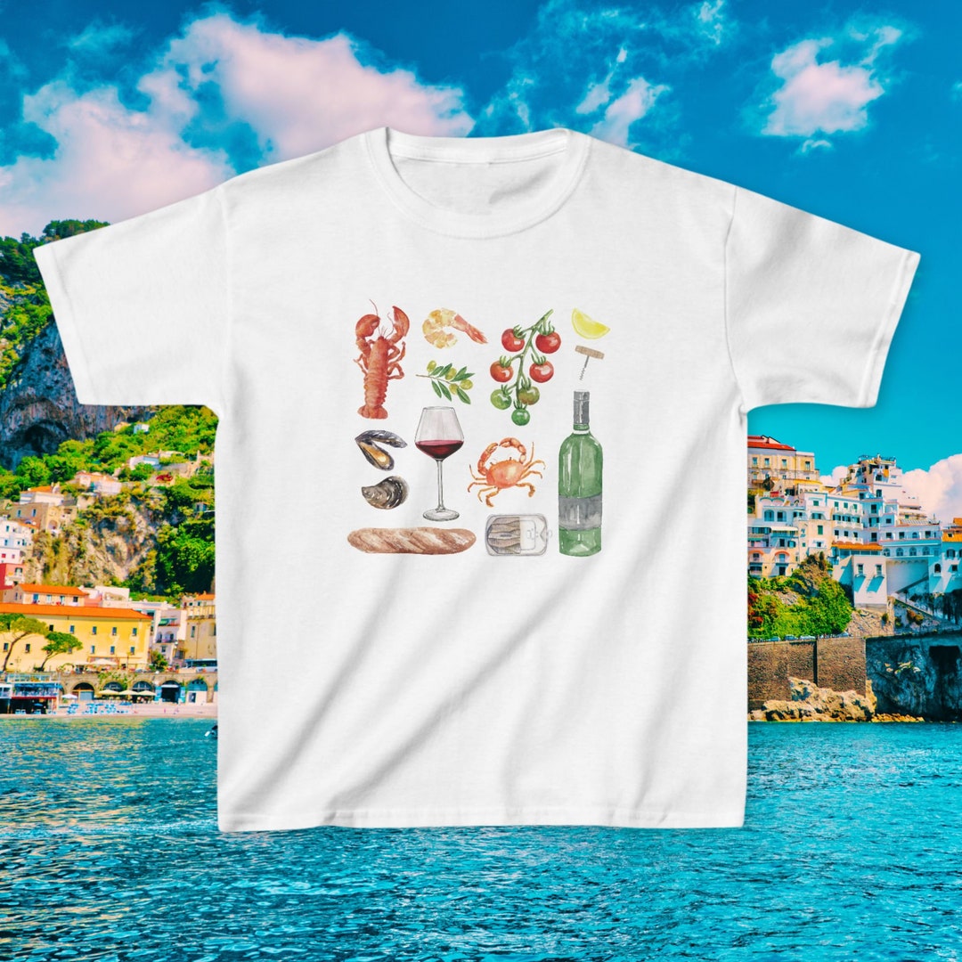 Italian Summer Baby Tee Painted Collage Seafood Baby Tee Sardines ...