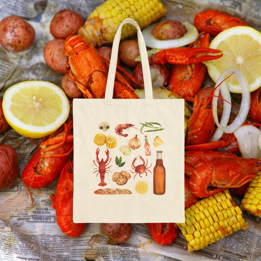 Crawfish Tote Canvas Tote Bag Seafood Reusable Grocery Bag Tote Bag ...