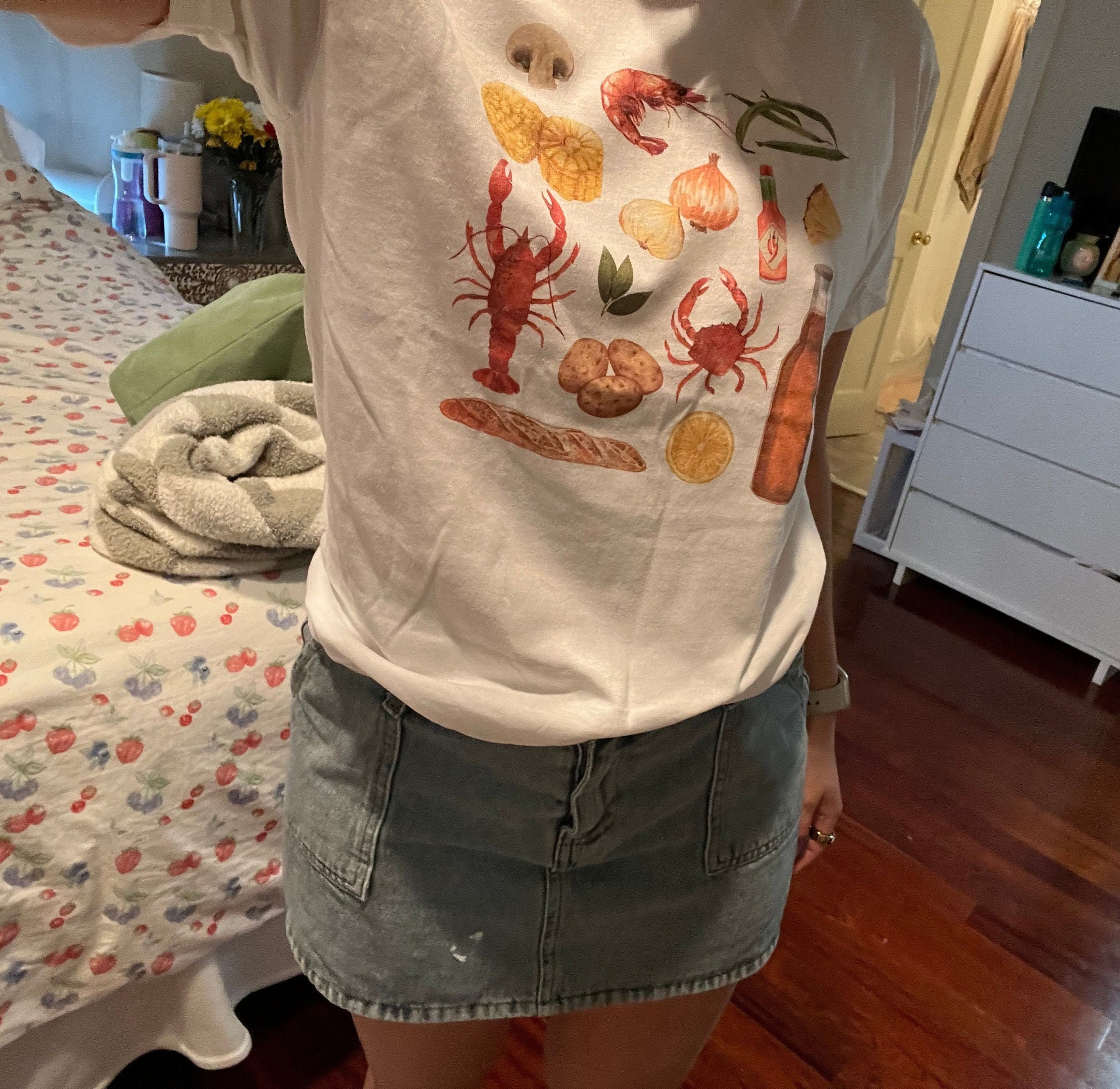 Crawfish Baby Tee Painted Collage Seafood Baby Tee Tomato Girl Y2k Baby ...