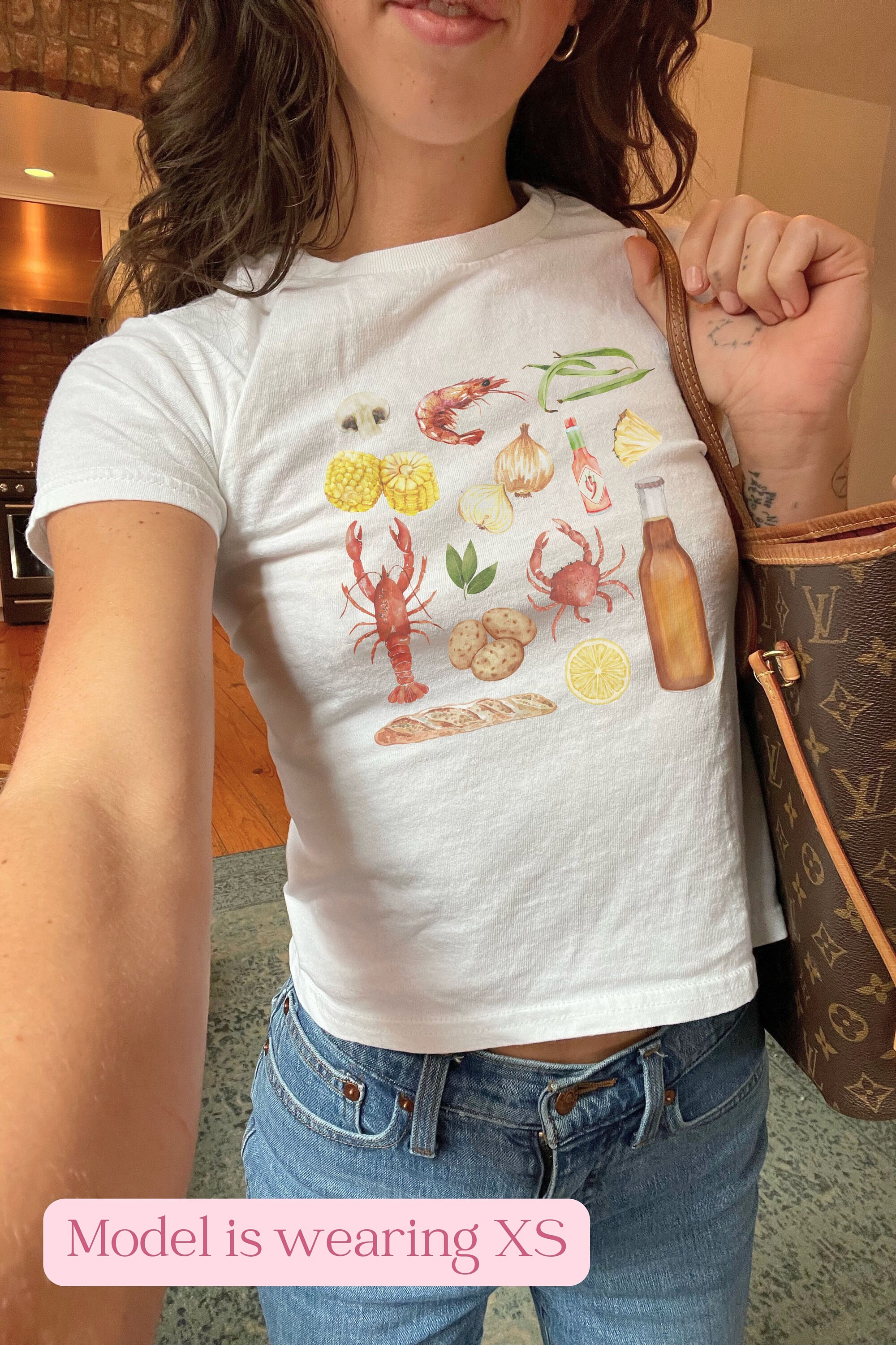 Crawfish Baby Tee Painted Collage Seafood Baby Tee Tomato Girl Y2k Baby ...