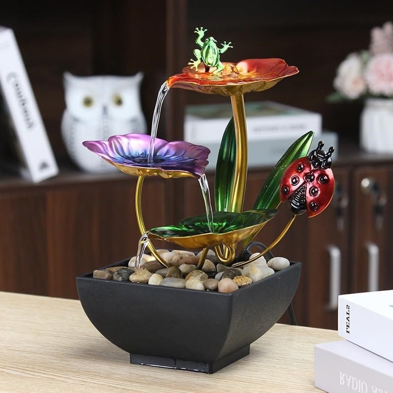 3 Tier Tabletop Fountain W/ USB Power Metal Pedal Housewarming ...