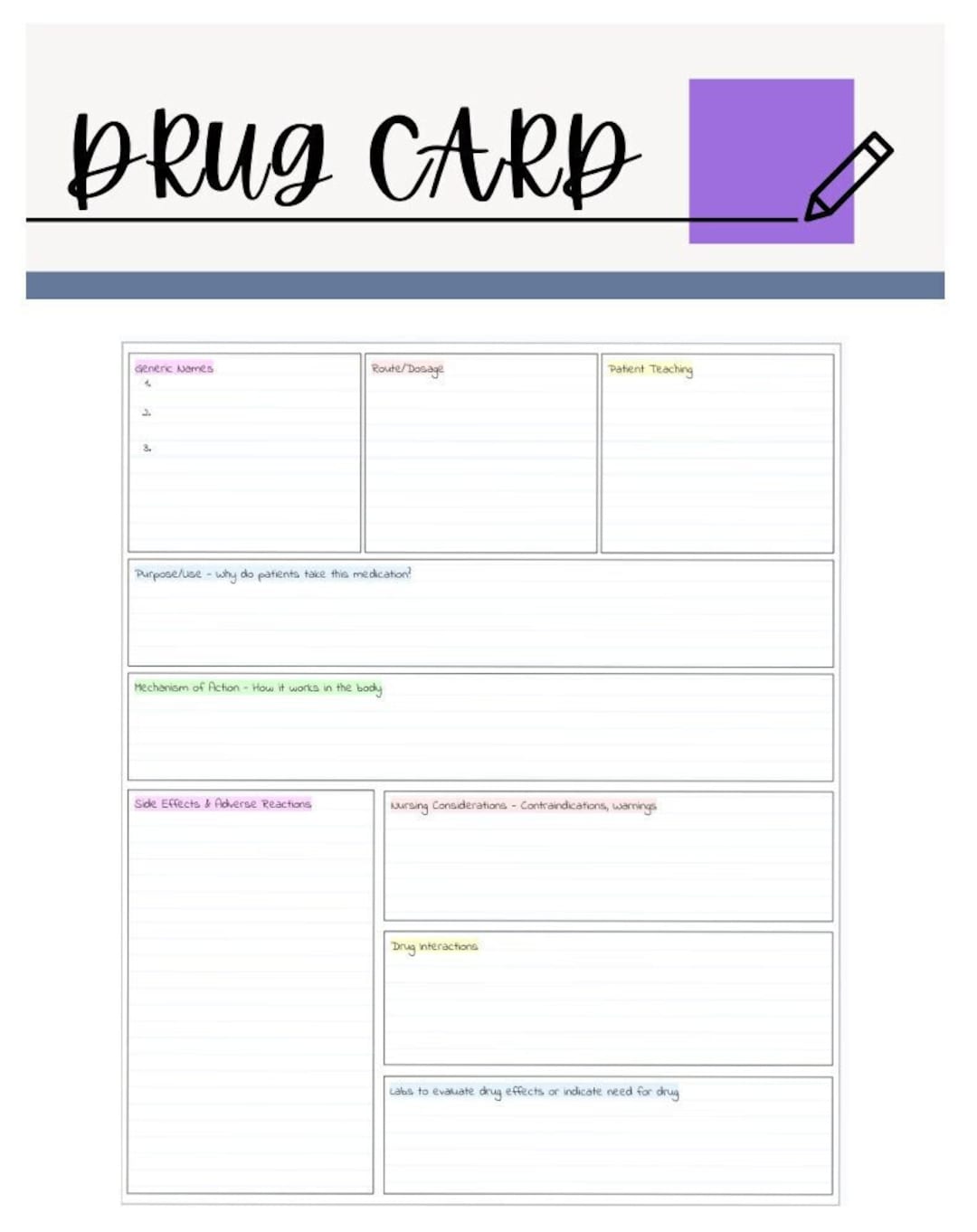 PDF Drug Card for Nursing School - Etsy