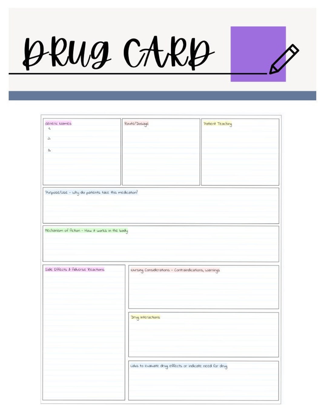 PPTX EDITABLE Drug Card for Nursing School - Etsy