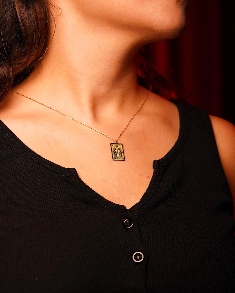 14k Solid Gold Gemini Zodiac Pendant – Engraved Horoscope Card Necklace ...