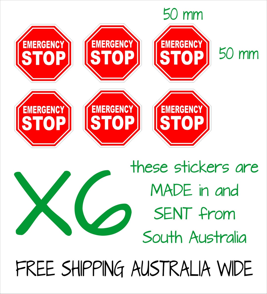 EMERGENCY STOP Stickers SIX (6) 50 Mm Each - Etsy