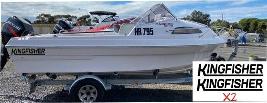 KINGFISHER Boat Retro Decals TWO (2) 515 X 95 Mm Each CONFIRM Your ...