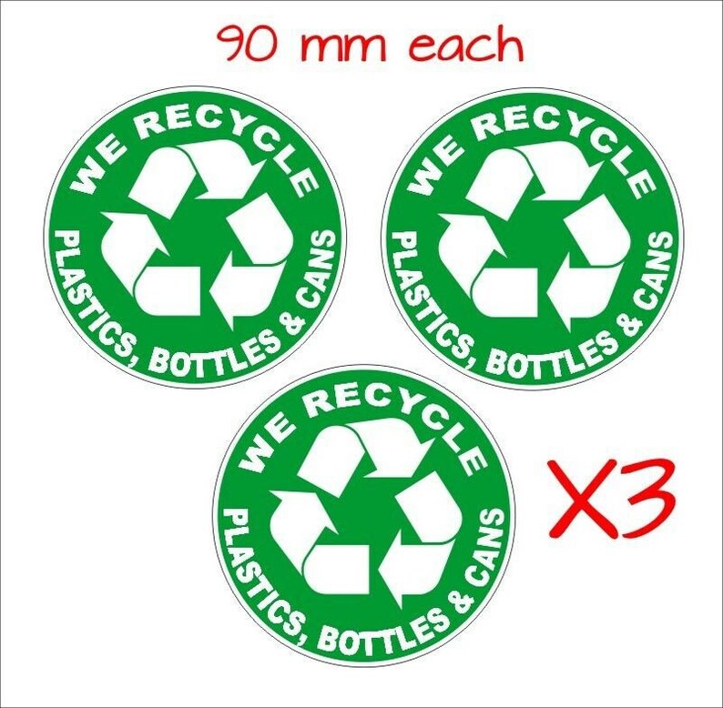 We Recycle Plastics, Bottles & Cans Stickers THREE (3) 90 Mm Each - Etsy Australia