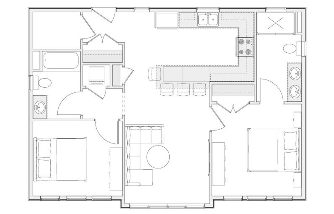 Shed Roof Backyard Suite, 900 Sq Ft, 2 Bed 2 Bath, Floor Plan DWG - Etsy