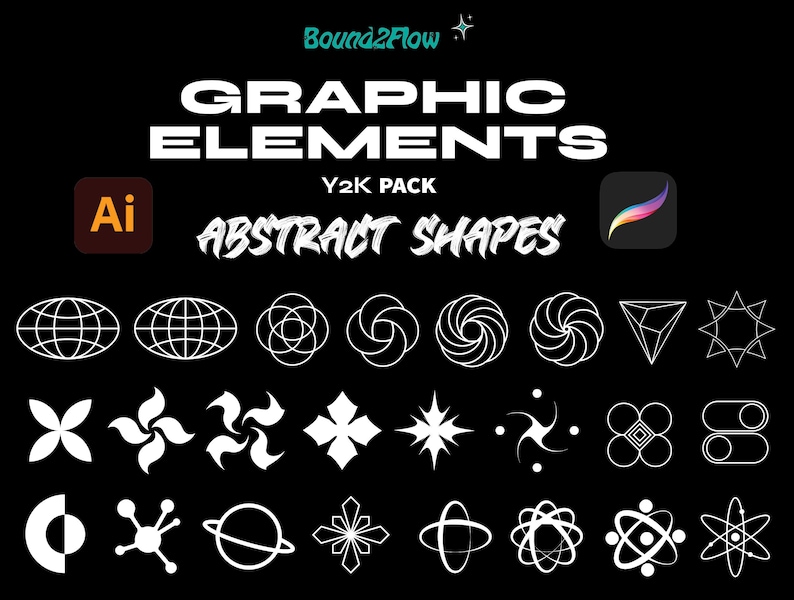 Y2K Abstract Shapes Graphics Pack 24 Assets for Clothing Graphic Design ...