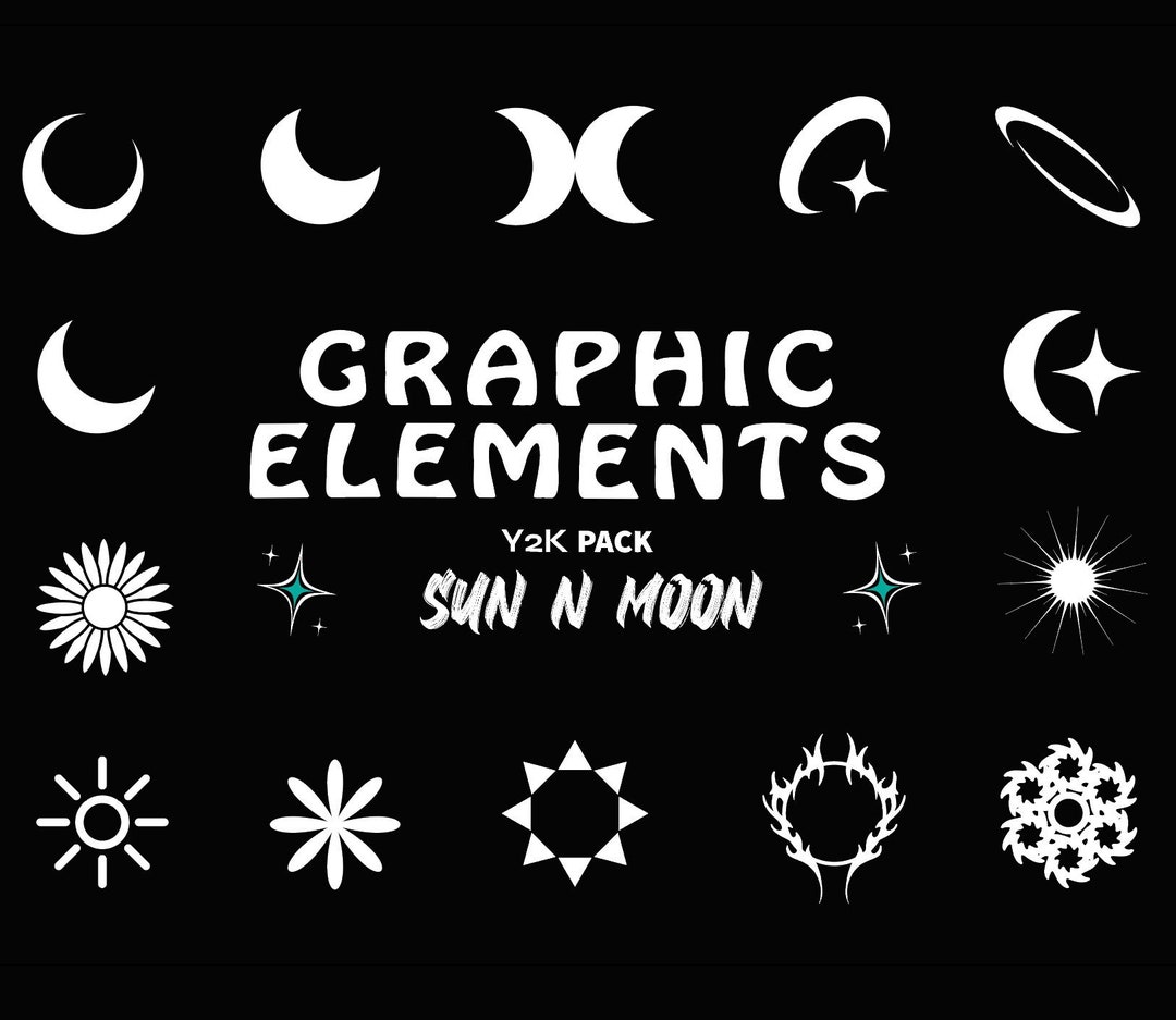 Y2K Sun and Moon Graphics Pack | 14 Assets for Clothing and Graphic ...