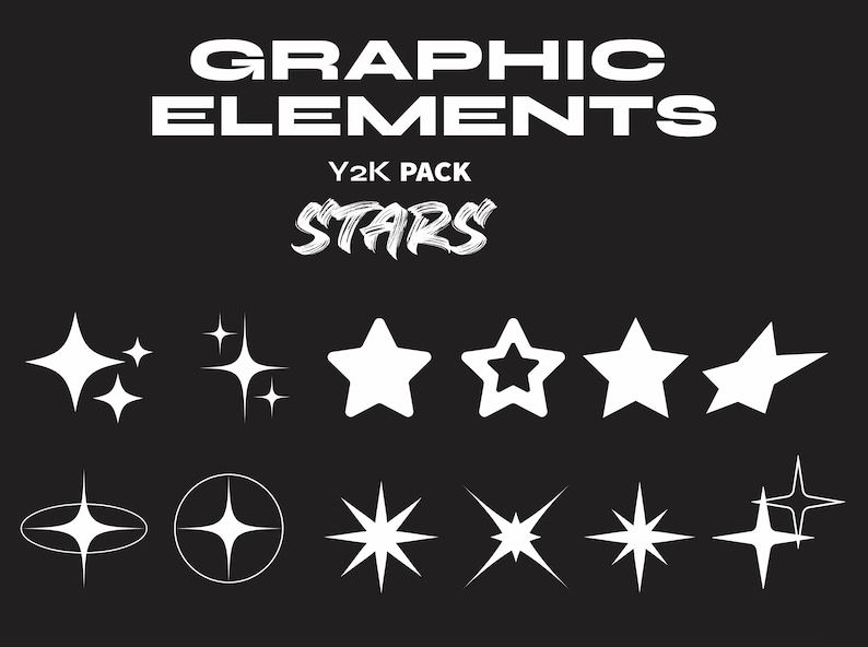 Y2K Star Graphics Pack | 12 Assets for Clothing | Graphic Design ...