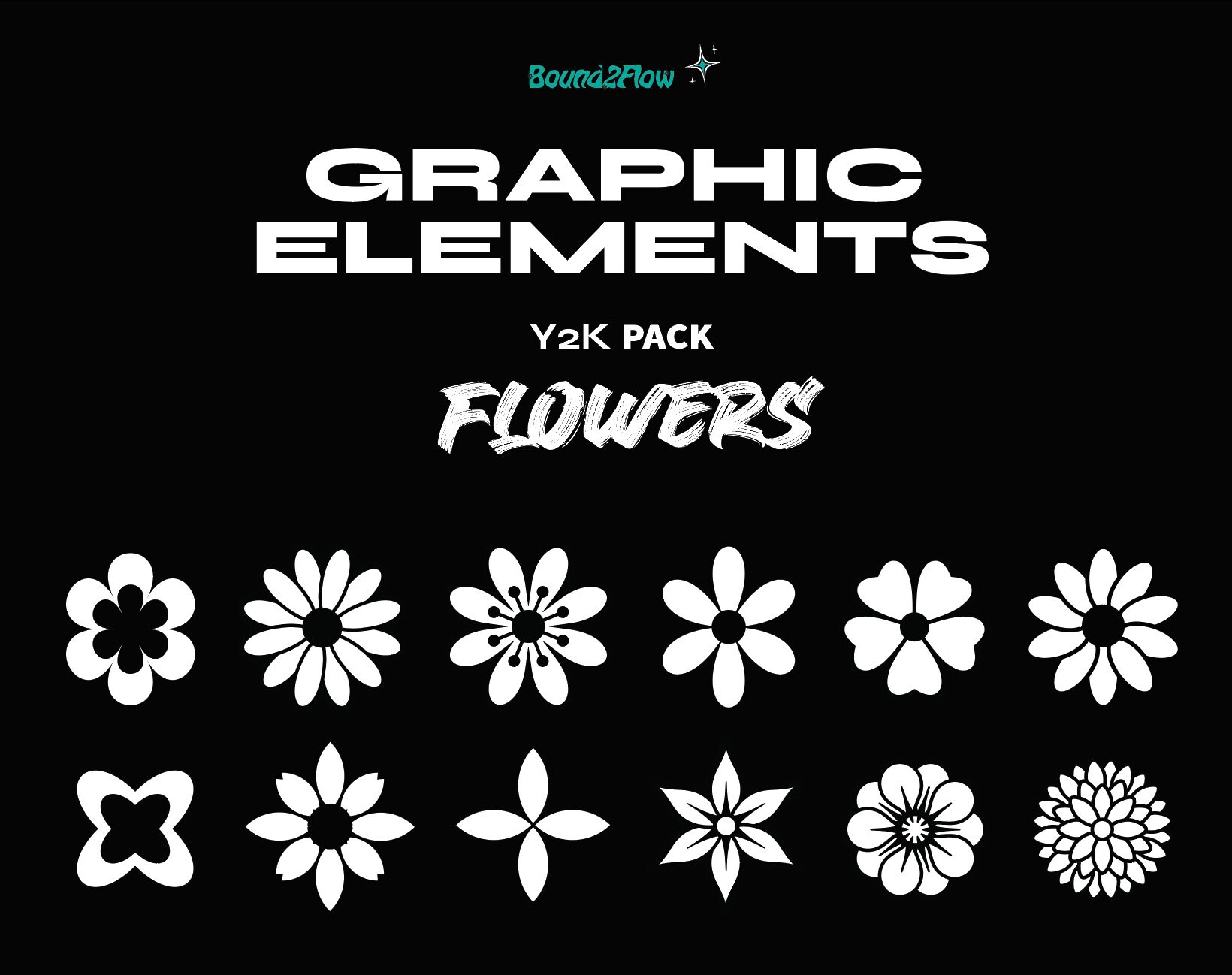 Y2K Flowers Graphics Pack | 12 Assets for Clothing | Graphic Design ...