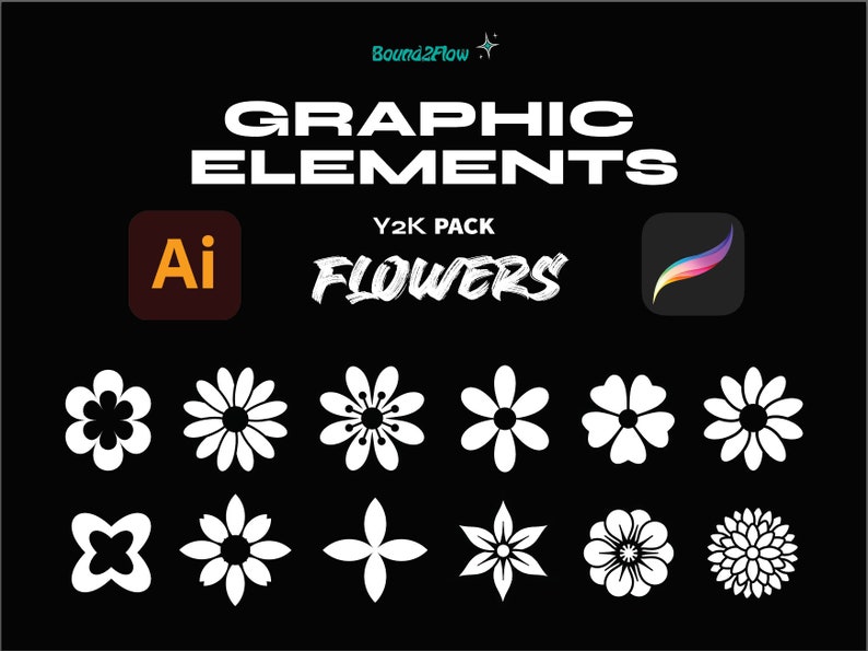 Y2K Flowers Graphics Pack | 12 Assets for Clothing | Graphic Design ...