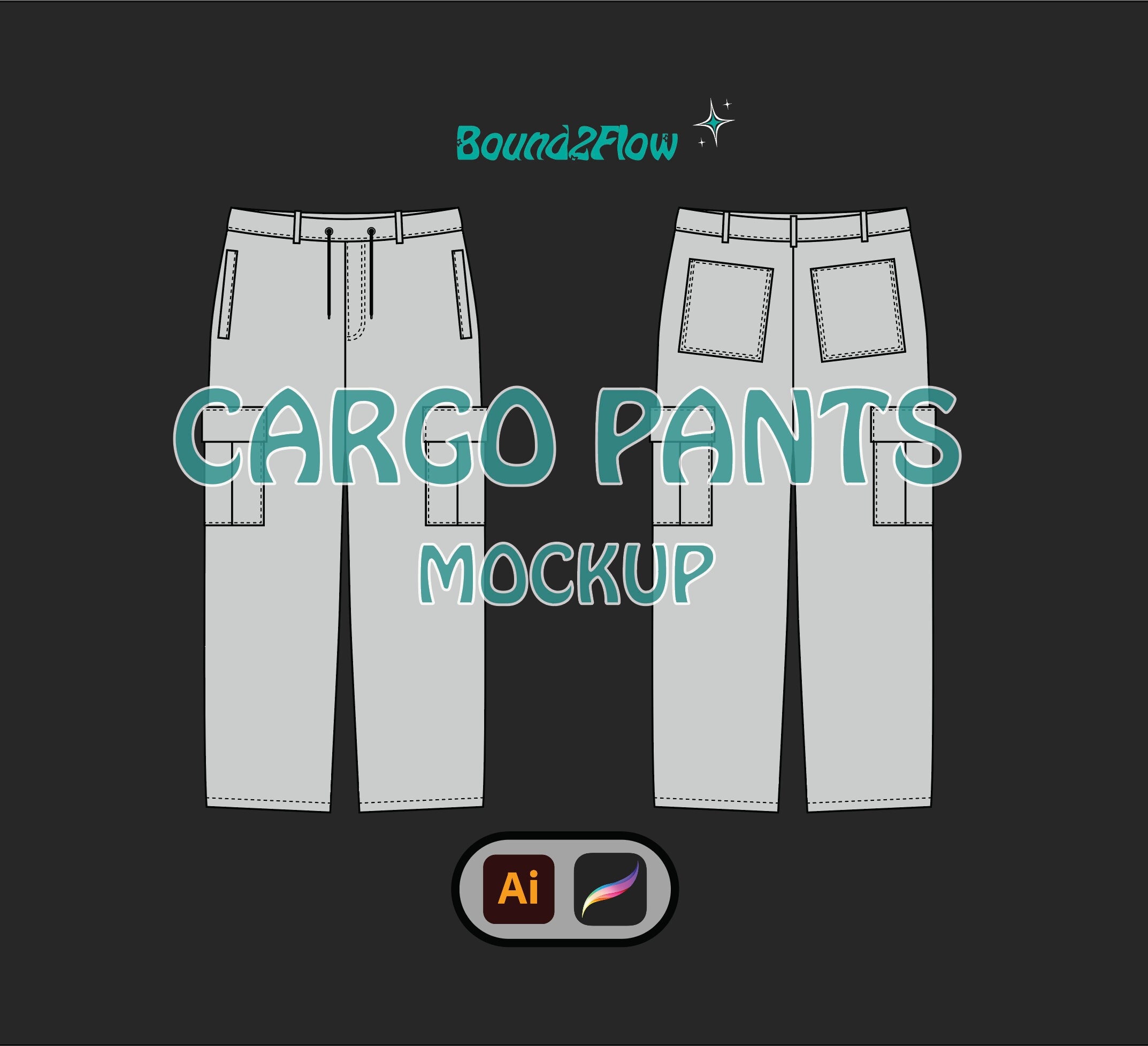 Cargo Pants Mockup Clothing Template Tech Pack Streetwear Procreate ...