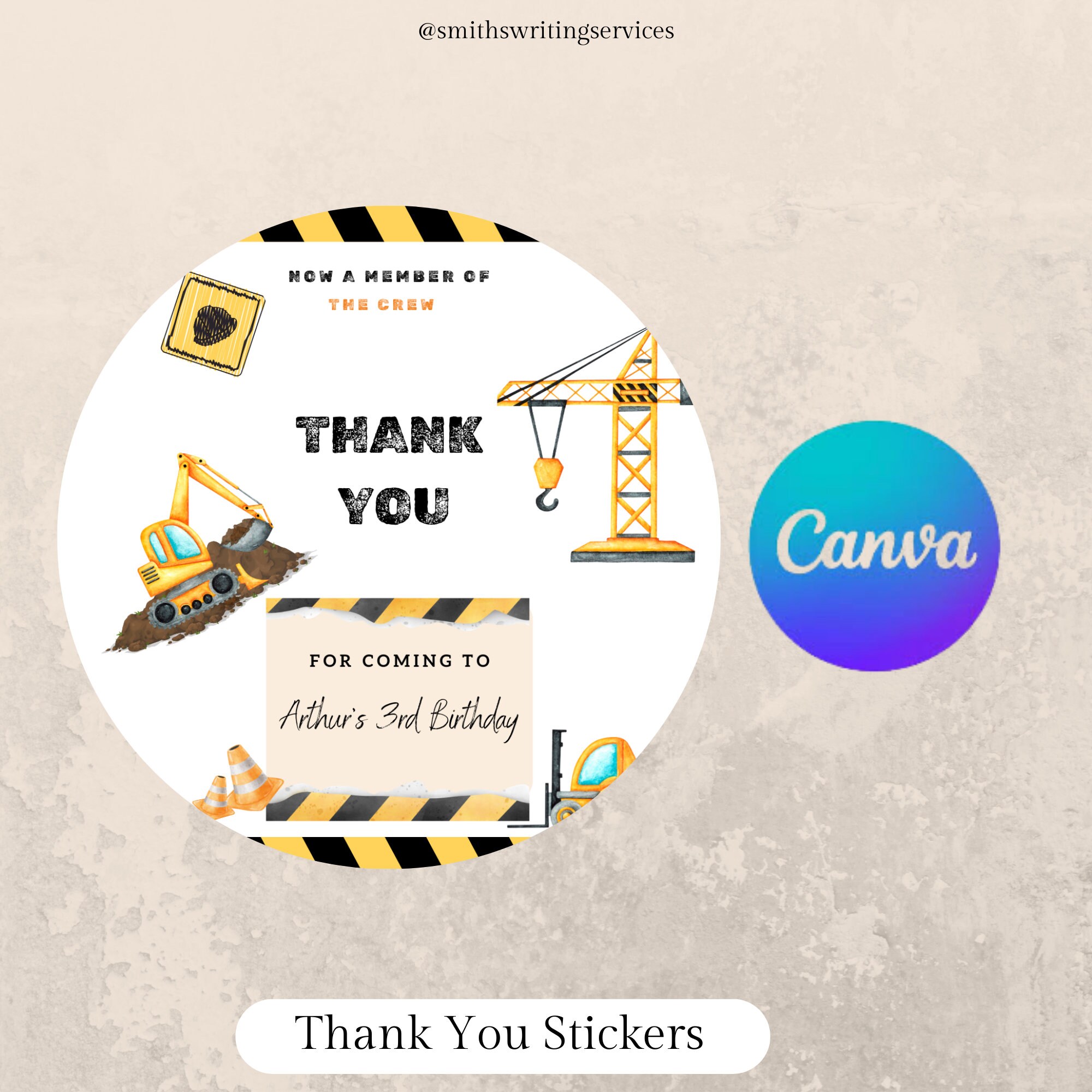 EDITABLE Boys Construction Digger Birthday Themed Digital Party Thank ...