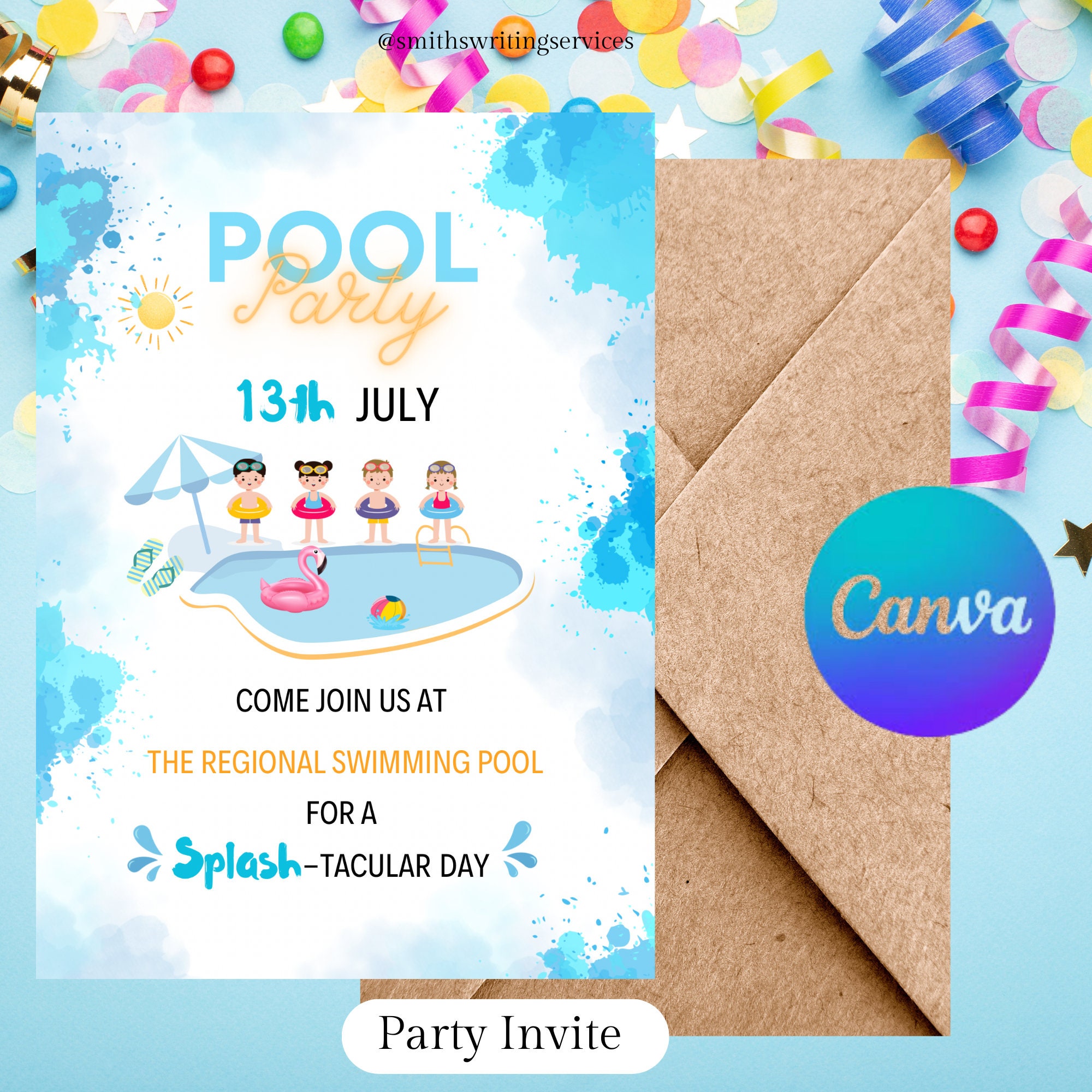 EDITABLE Pool Party Digital Downloadable Invite, Pool Party ...