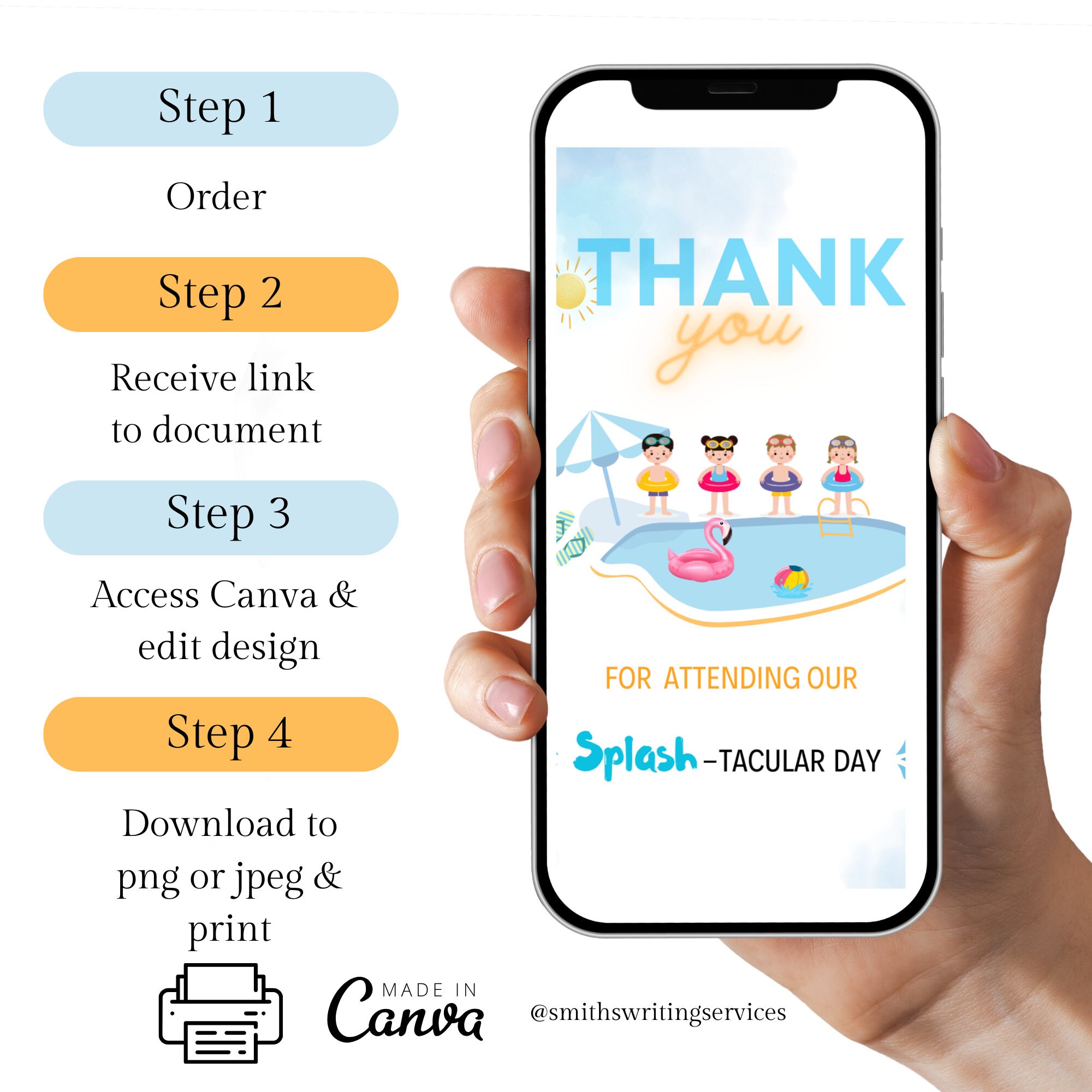 EDITABLE Pool Party Thank You Stickers, Digital Pool Party Stickers ...